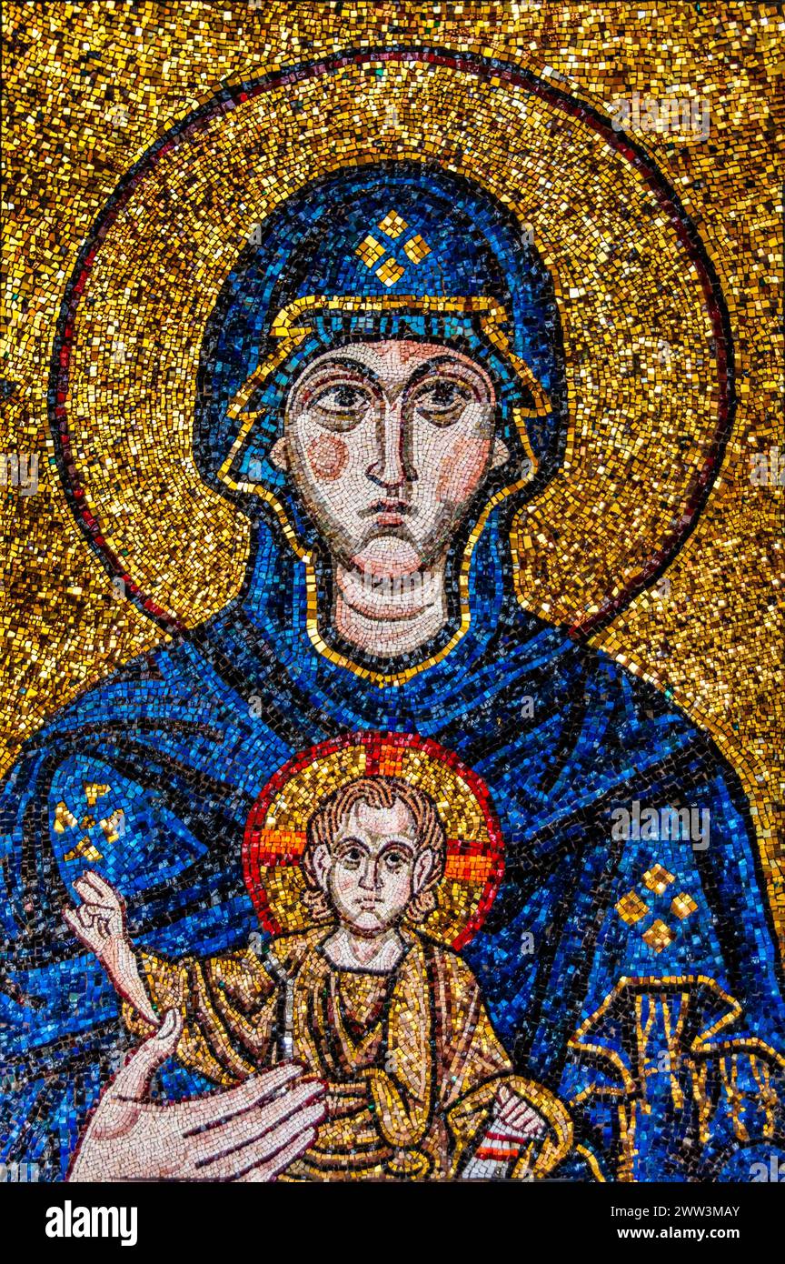 Madonna and Child, mosaic copy of the Cathedral of San Giusto, Trieste ...