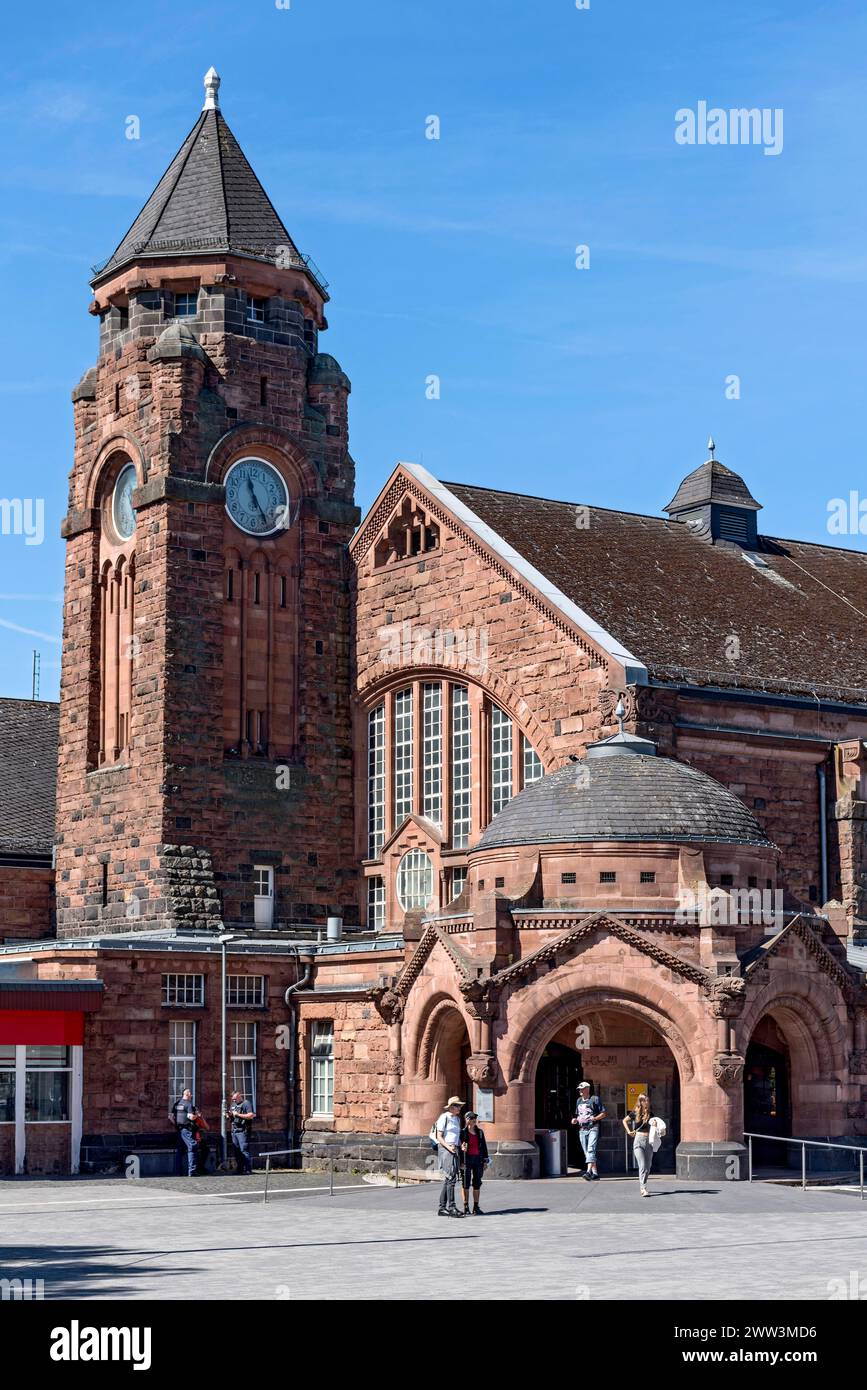 Historic Wilhelmine railway station, clock tower, pavilion with ...