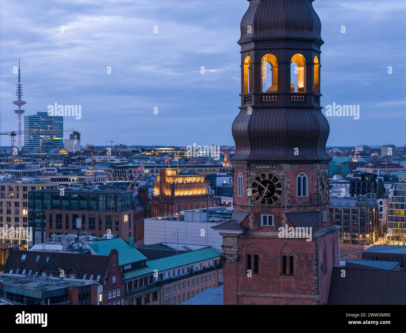 Aerial view main church St. with television tower Heinrich Hertz-Turm ...