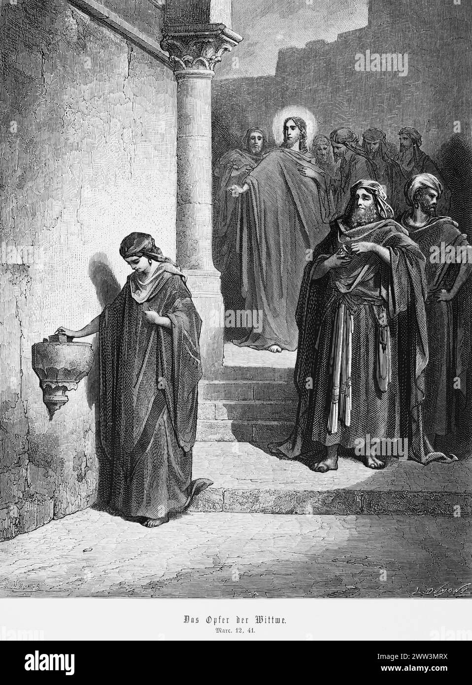 The Widow's Offering, Gospel of Mark, Chapter 12, Jesus, halo, offering ...