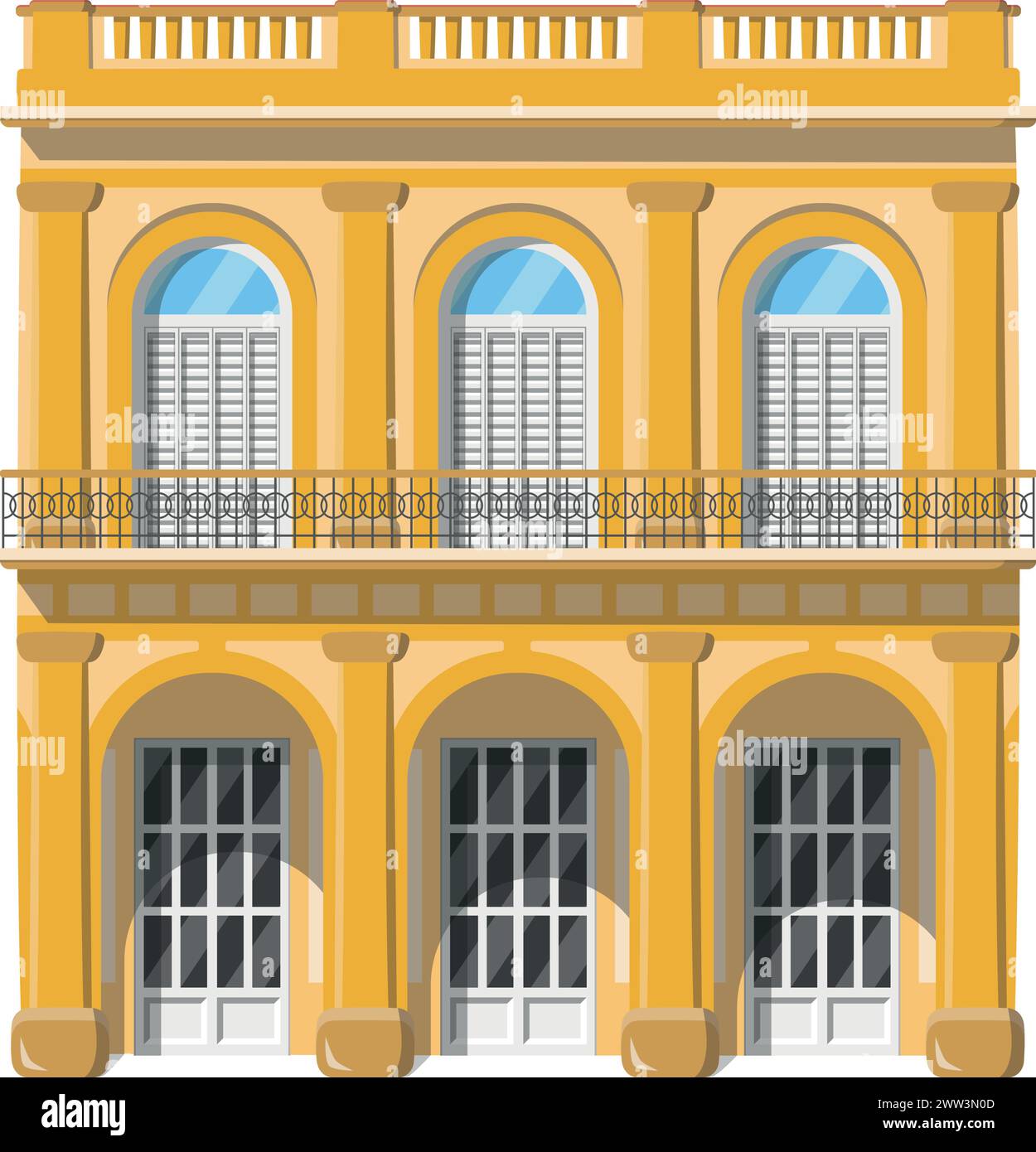 Vector illustration of a traditional Cuba Old Havana house in cartoon ...