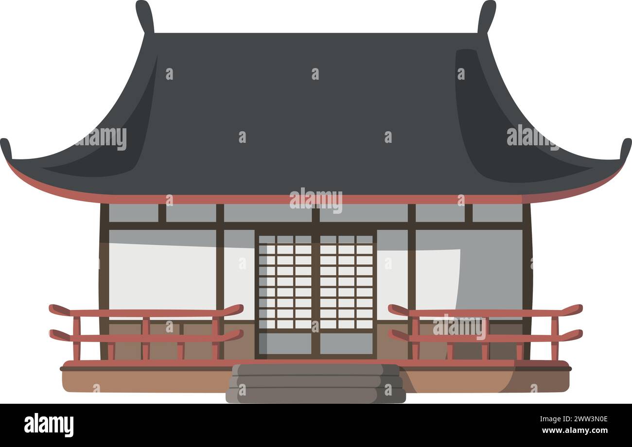 Vector illustration of a traditional Japan Minka house in cartoon style ...