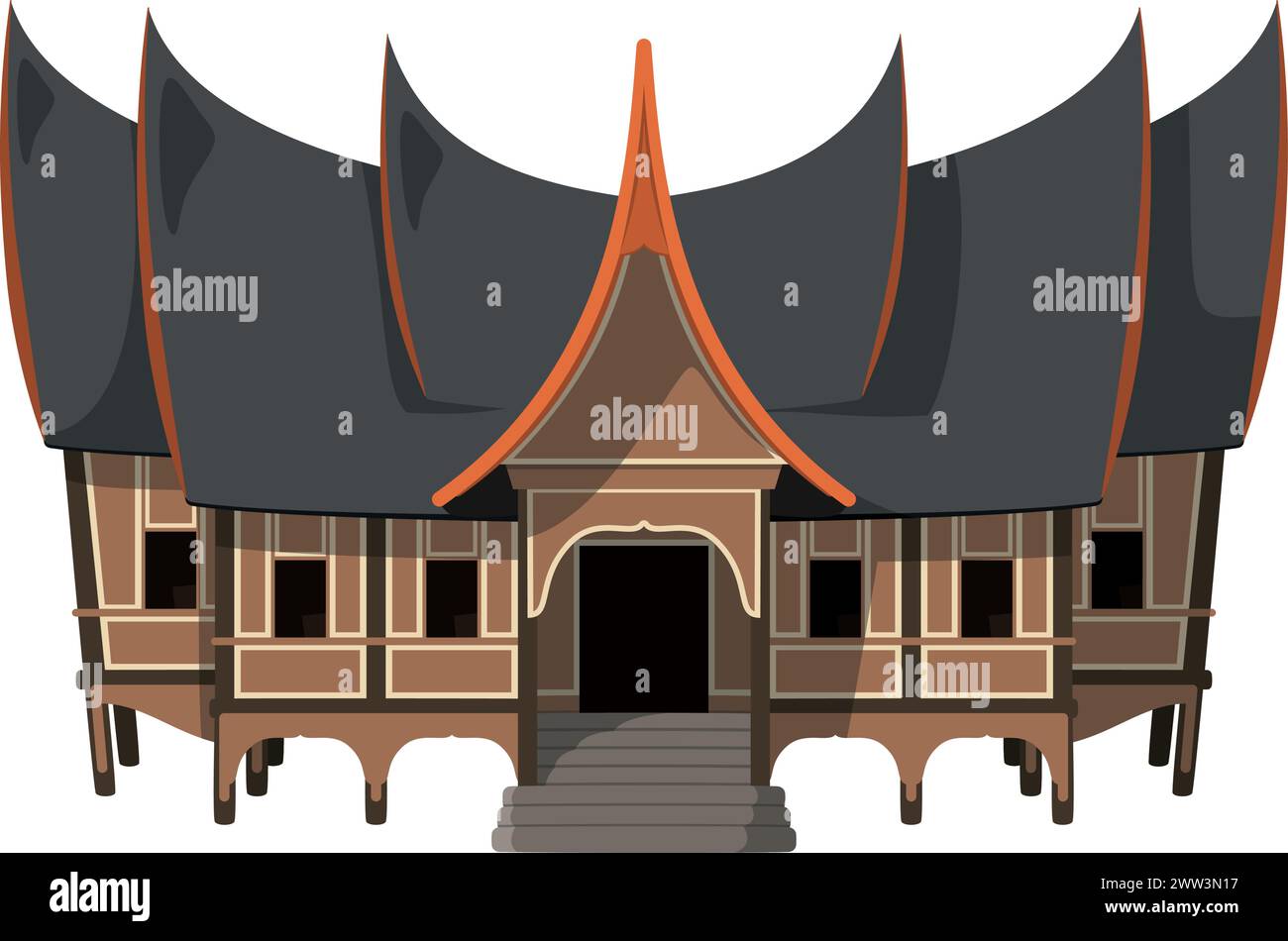 Vector illustration of a traditional Indonesia Rumah Gadang house in ...