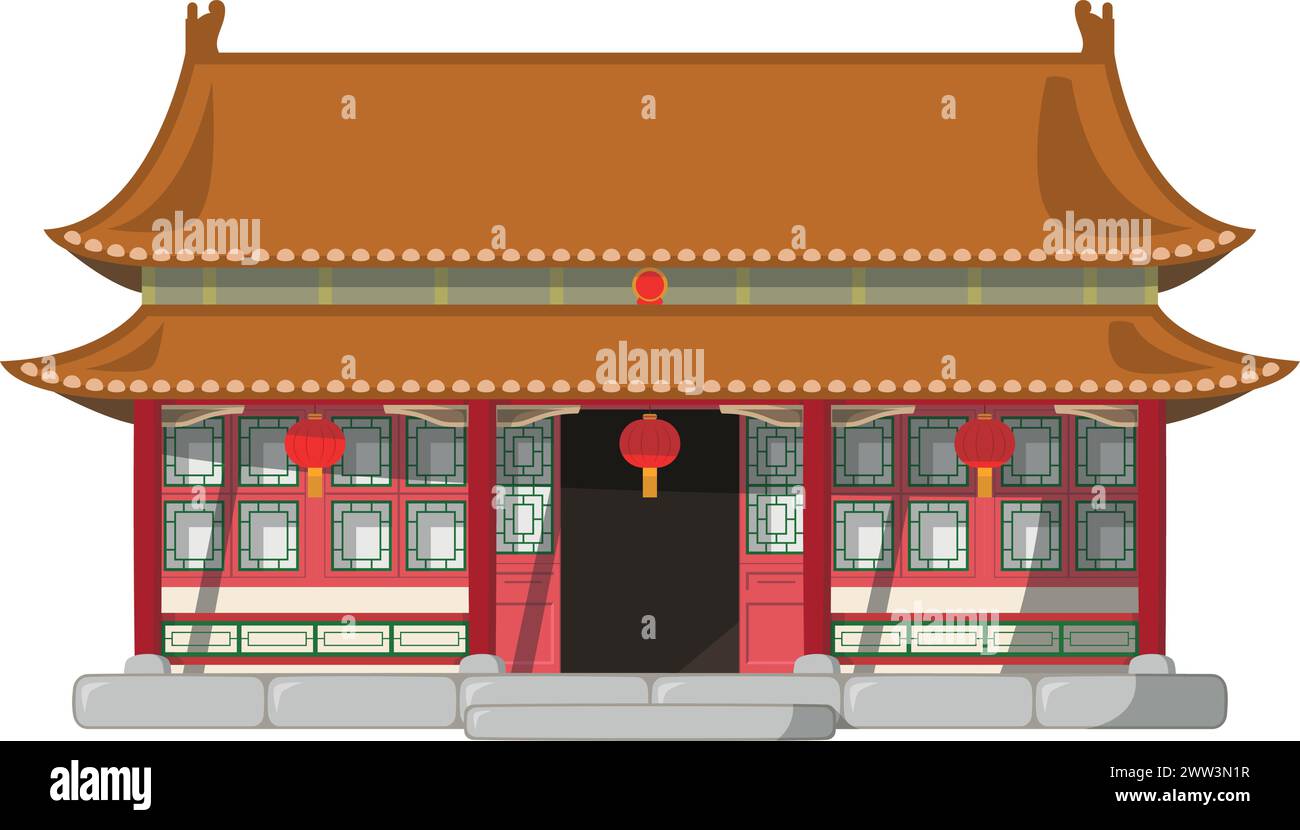 Vector illustration of a traditional China Hutong house in cartoon ...