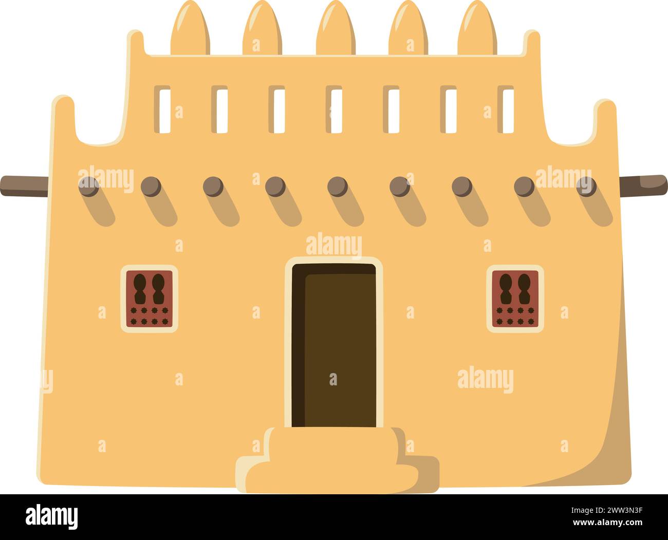 Vector illustration of a traditional Mali mud house in cartoon style ...