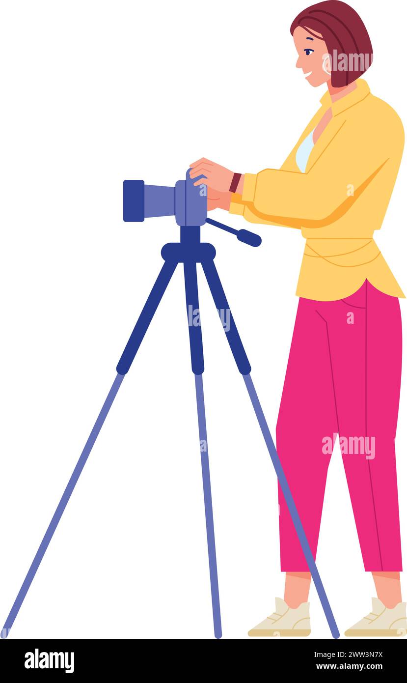 Woman with professional camera. Photo shooting session workplace ...