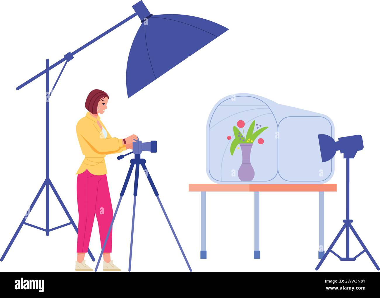 Woman shooting flowers. Professional photo studio session isolated on ...