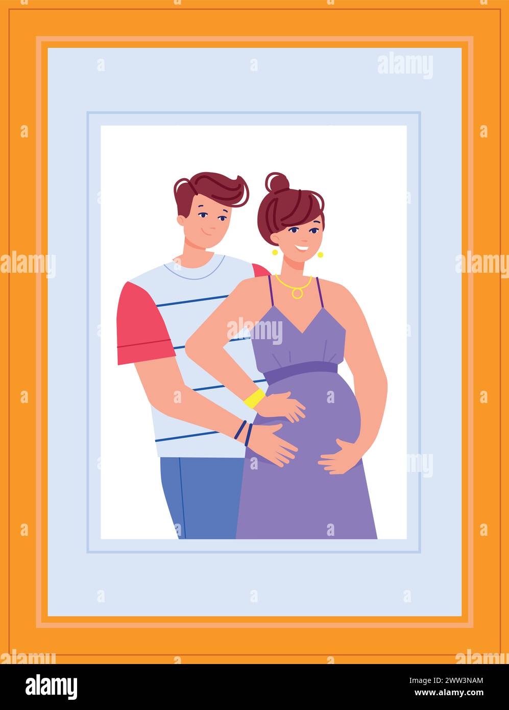 Couple waiting baby. Pregnancy photo in wooden frame isolated on white background Stock Vector ...