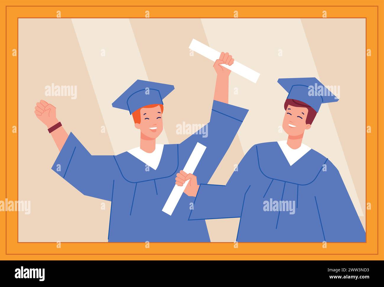 Graduation photo in wooden frame. Happy memory icon isolated on white ...