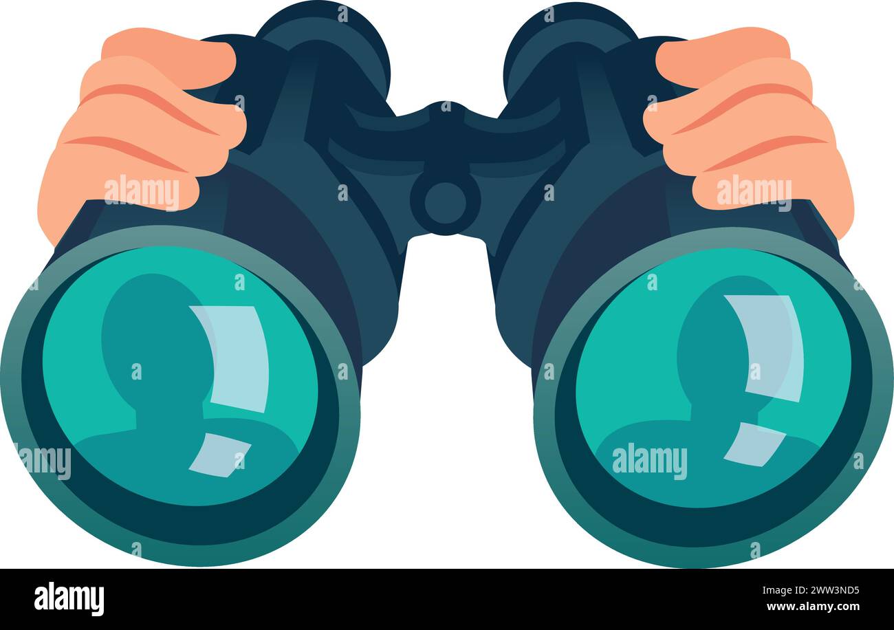Binoculars in human hands. Spy optic cartoon icon isolated on white ...