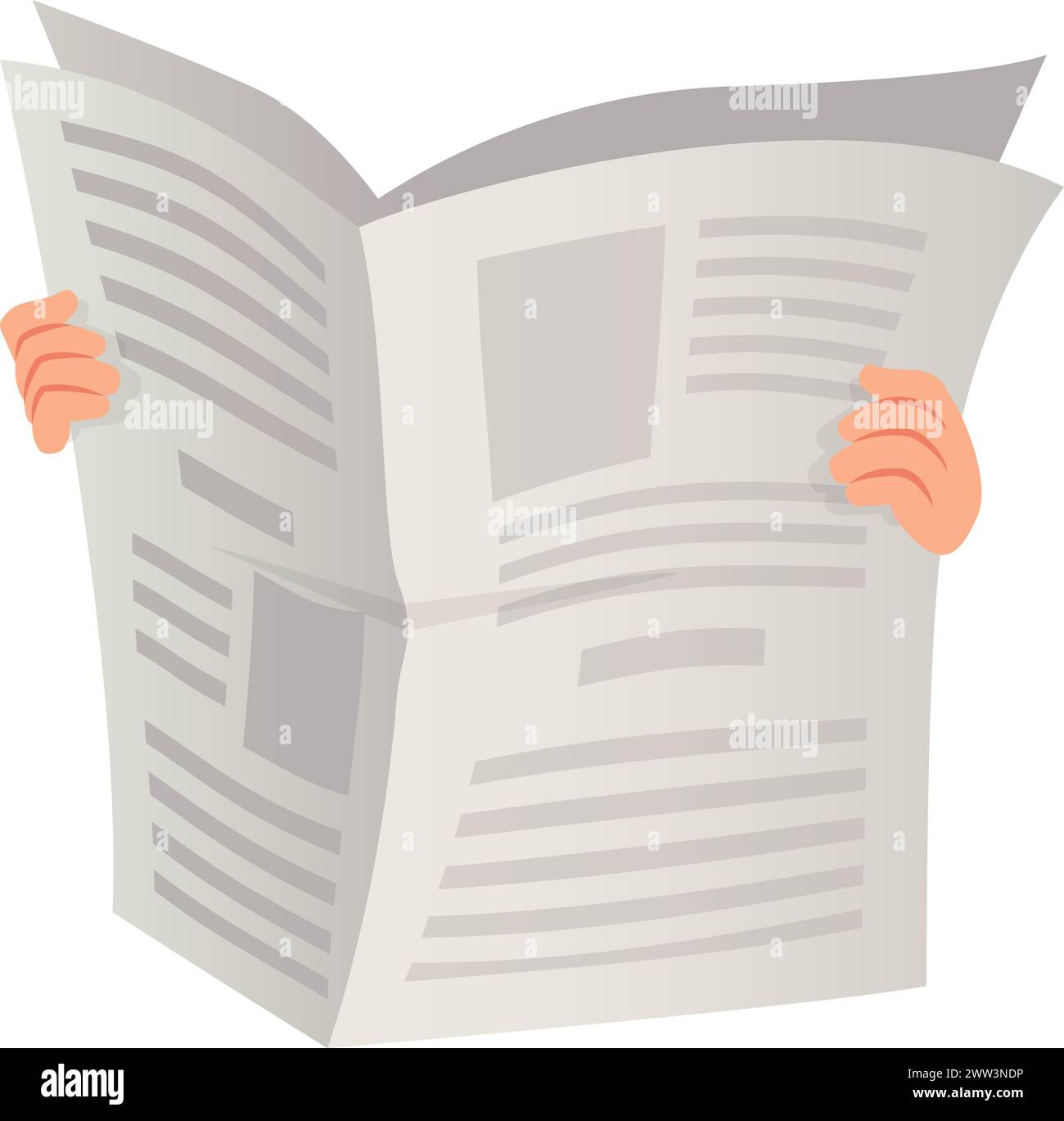 Newspaper in human hands. Cartoon information reading icon isolated on ...