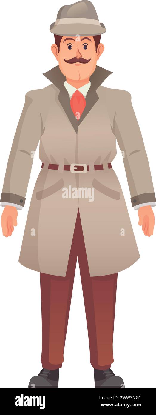 Retro detective character. Cartoon mystery solve mascot isolated on ...