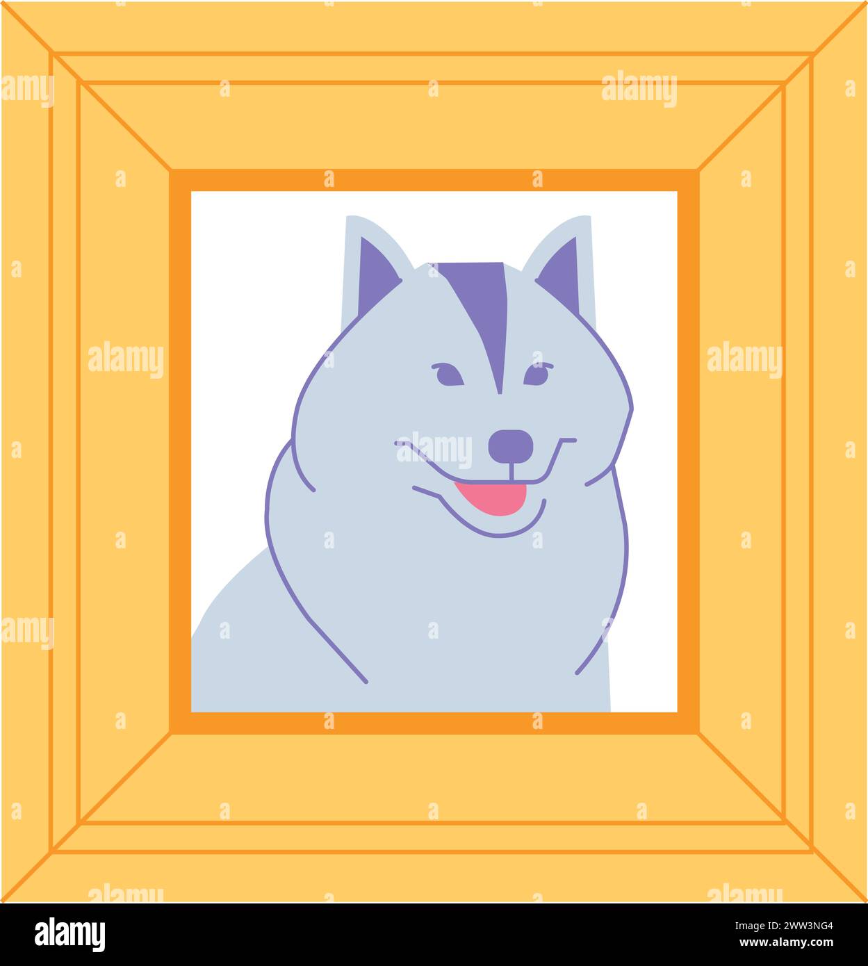 Dog portrait in wooden photo frame. Pet memory album isolated on white ...