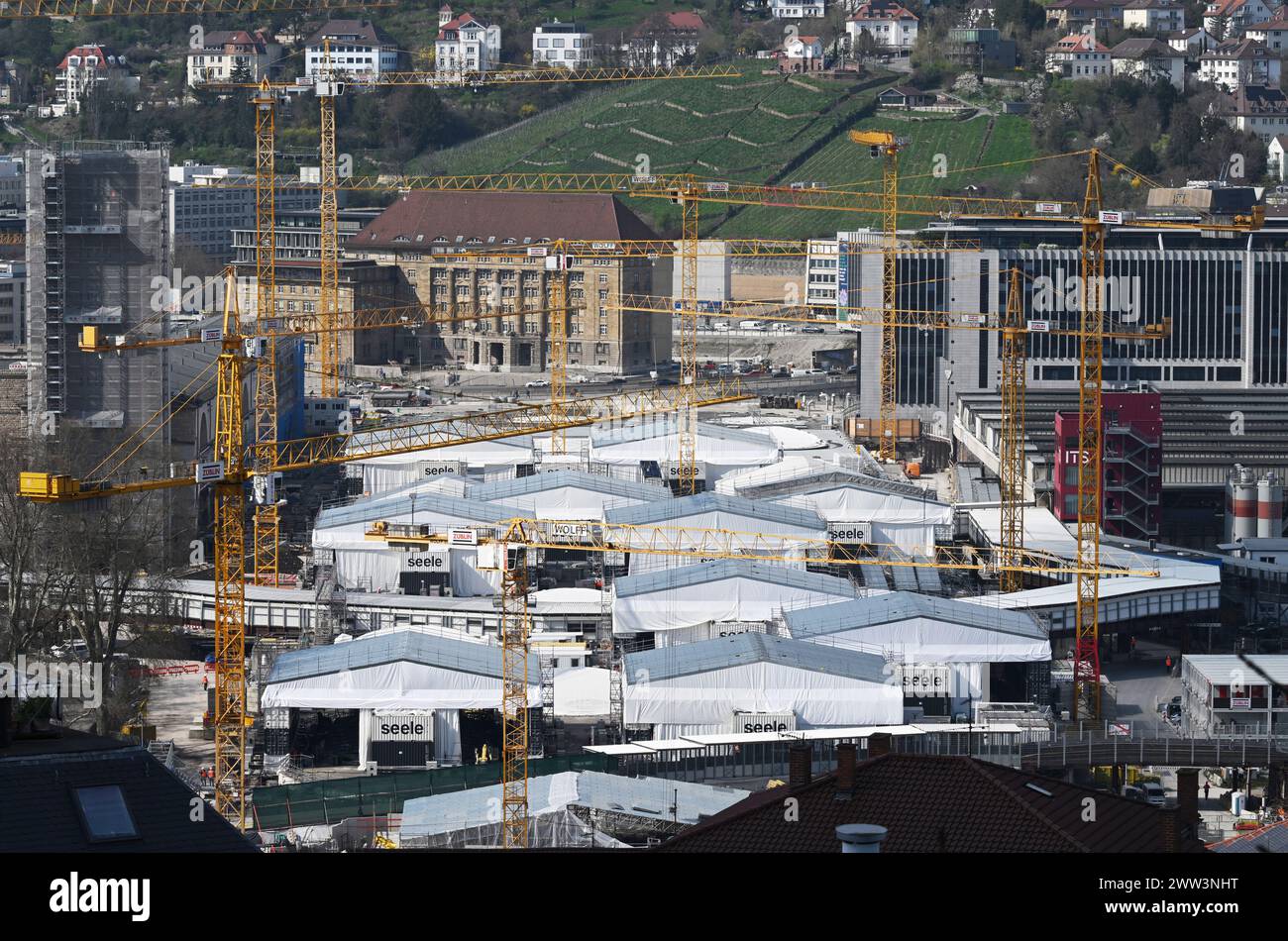 Stuttgart, Germany. 21st Mar, 2024. The sun falls on the construction ...
