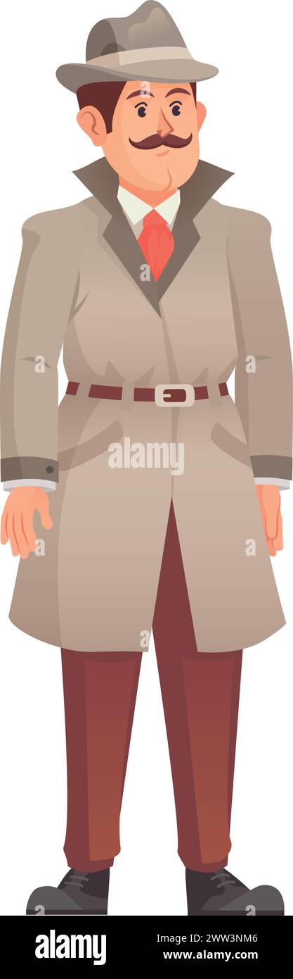 Noir detective character. Crime mystery cartoon mascot isolated on ...