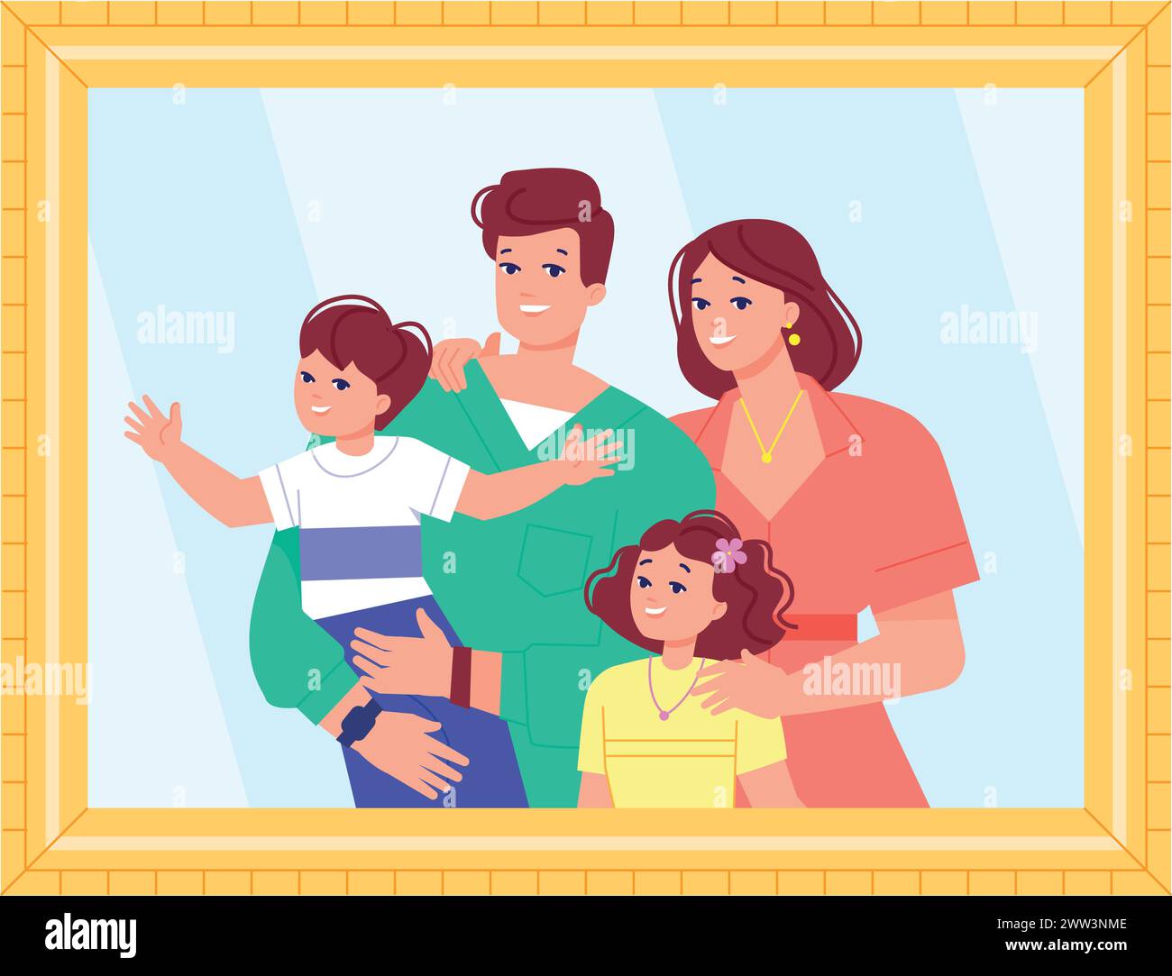 Family portrait in photo frame. Happy memory. Wall decoration isolated ...