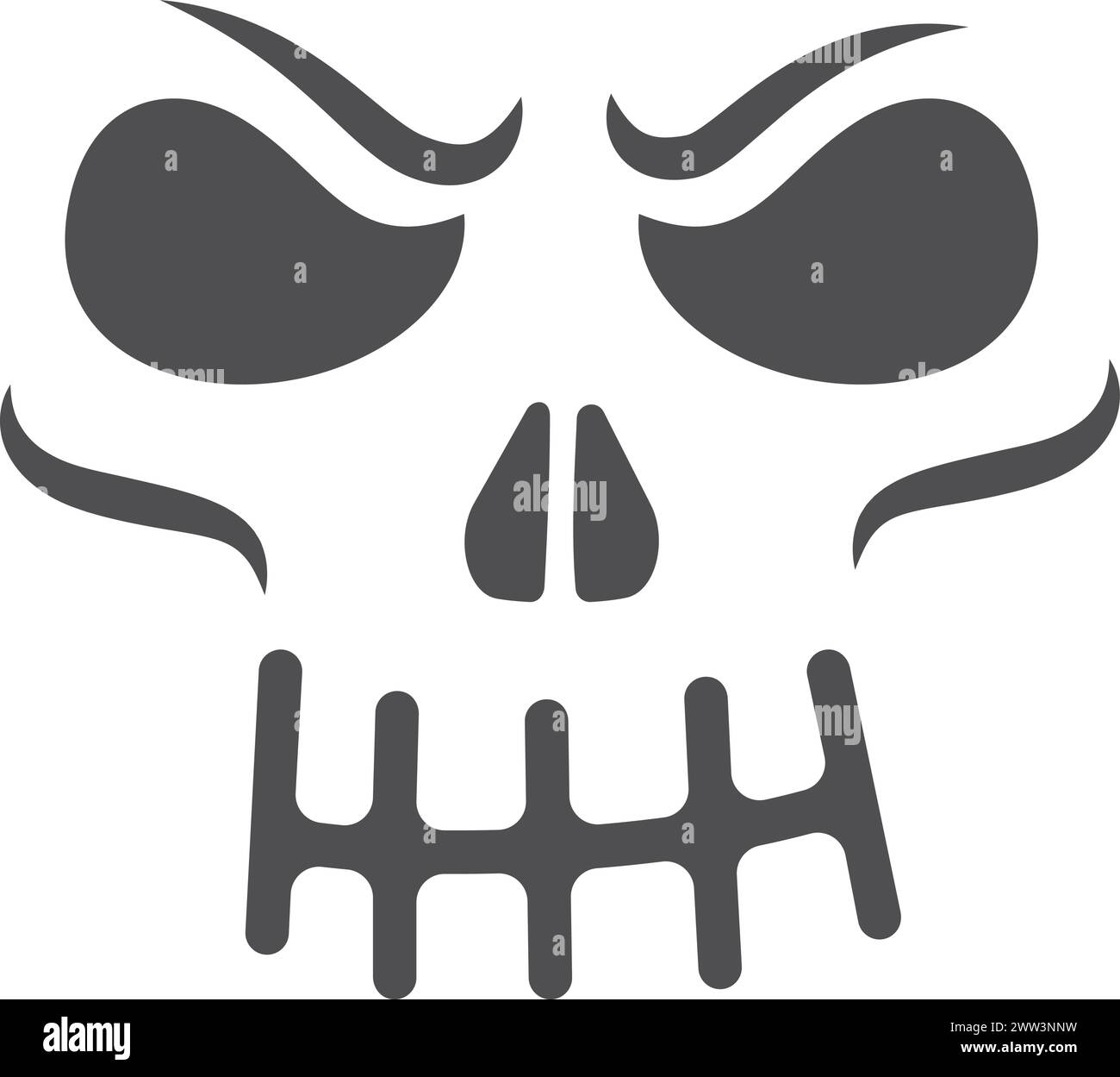 Skull tattoo. Black evil face expression template isolated on white ...