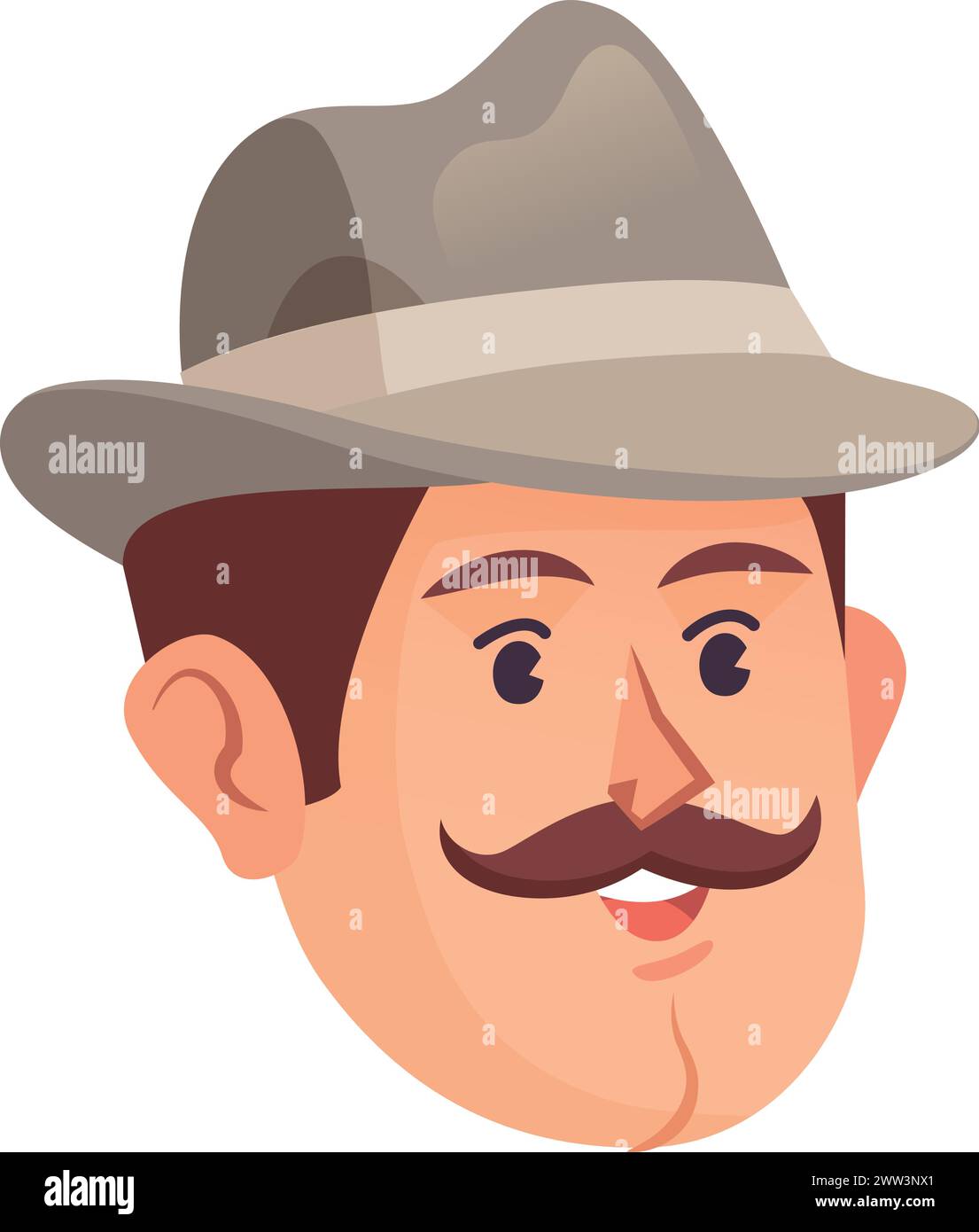 Detective head portrait. Cartoon mystery character face isolated on ...