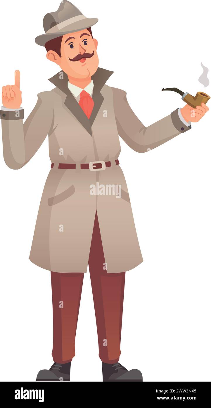Detective smoking pipe. Cartoon smart character solving mystery ...