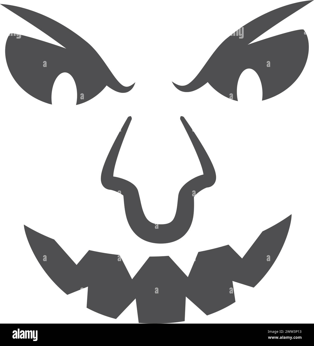 Goblin or ghoul face. Black horror stencil template isolated on white ...