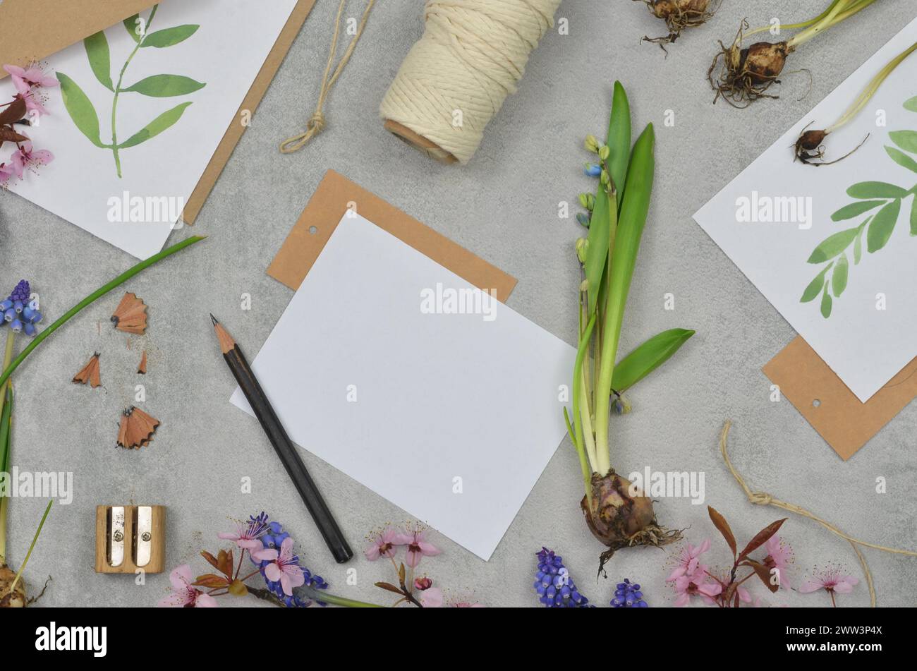 Table with empty sheet of paper to fill in. Preparations for planting ...