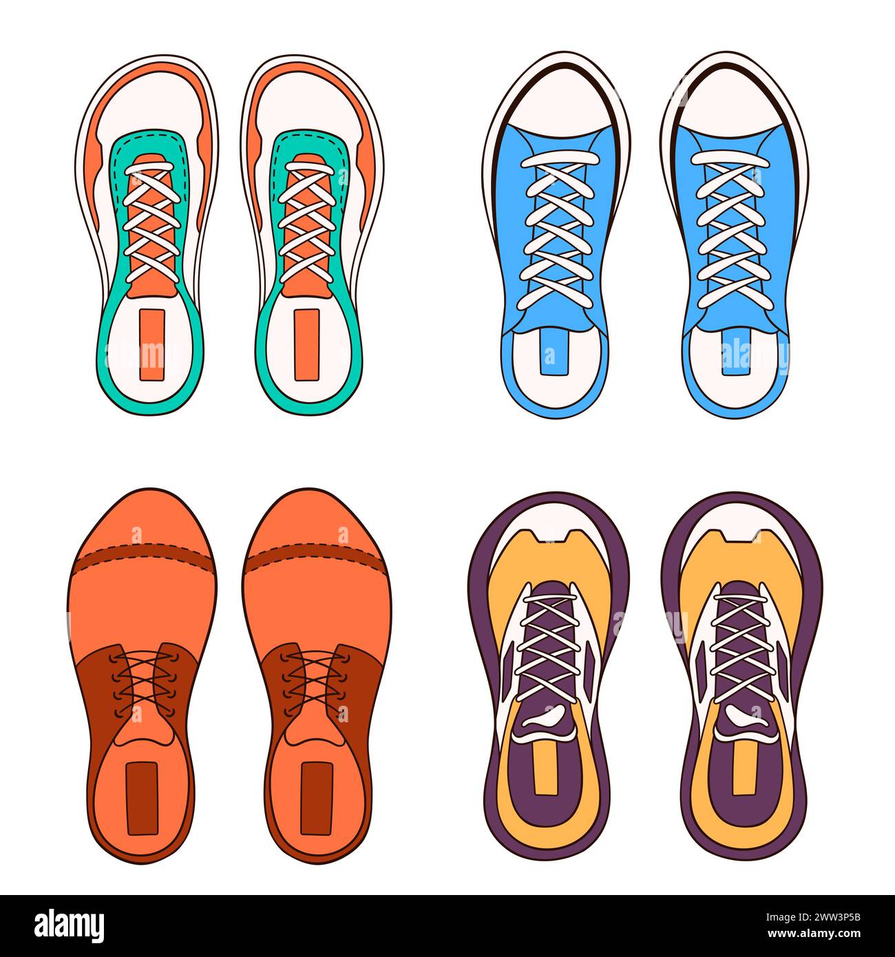 Male footwear sneakers set in cartoon style. Hand drawn casual shoes ...