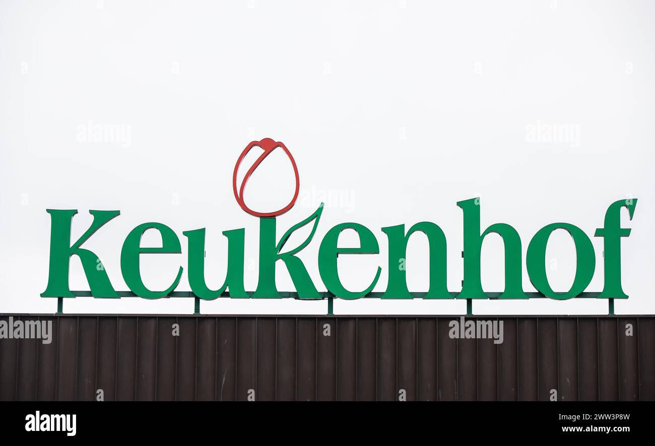 LISSE - Logo entrance to the Keukenhof flower park. It is the 75th time ...