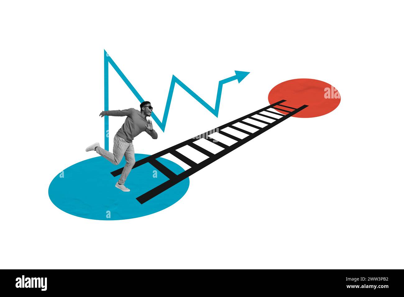 Creative collage young running man diagram dynamic arrow progress ...