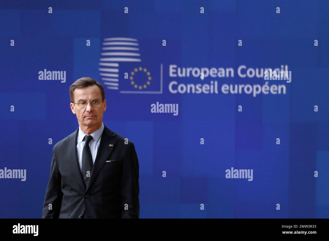 Sweden's Prime Minister Ulf Kristersson arrives for a EU Summit in ...