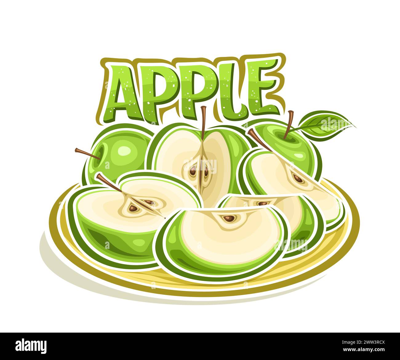 Vector logo for Green Apple, decorative horizontal poster with outline ...