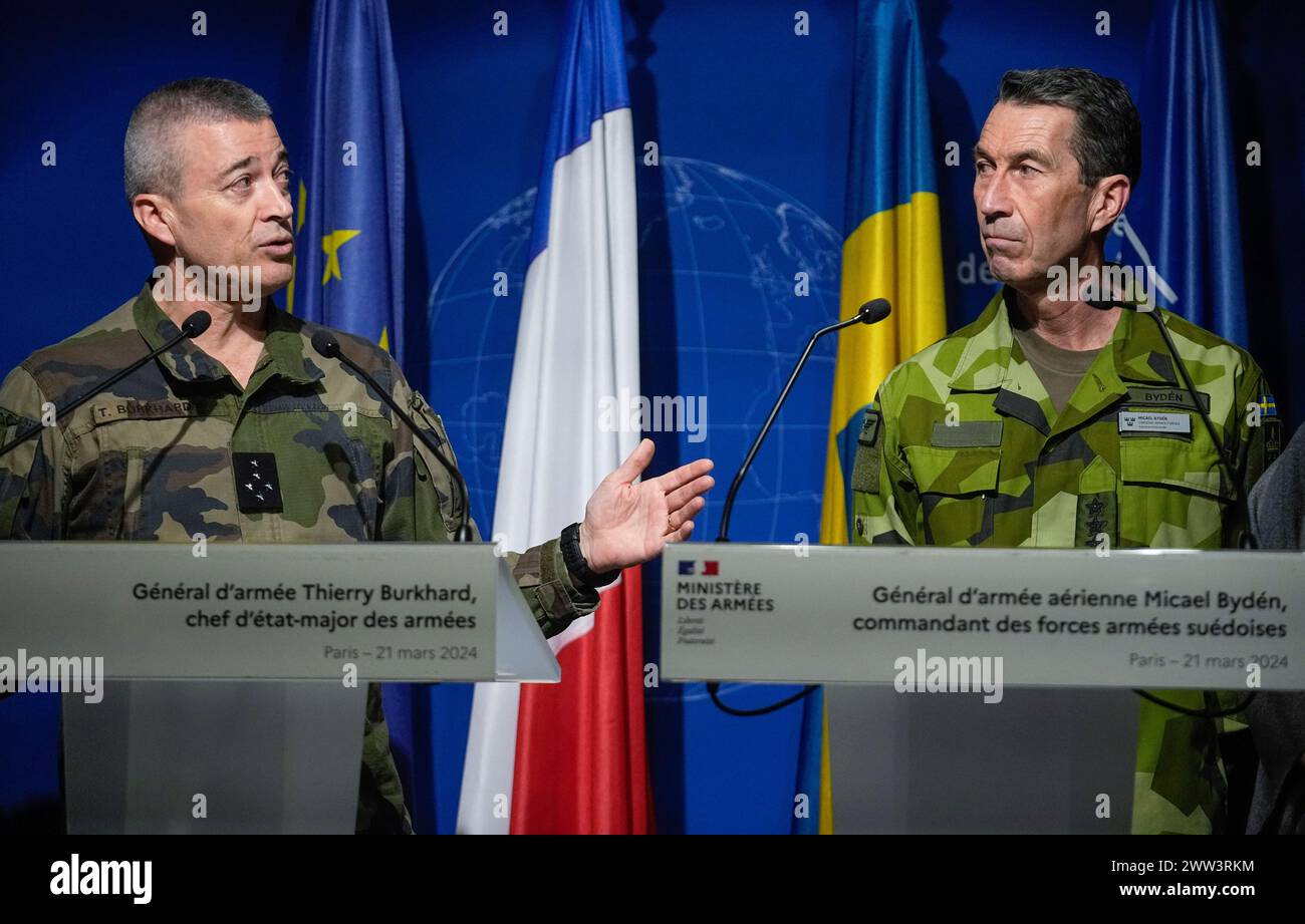 France's Chief of the Defence Staff General Thierry Burkhard, left, and ...