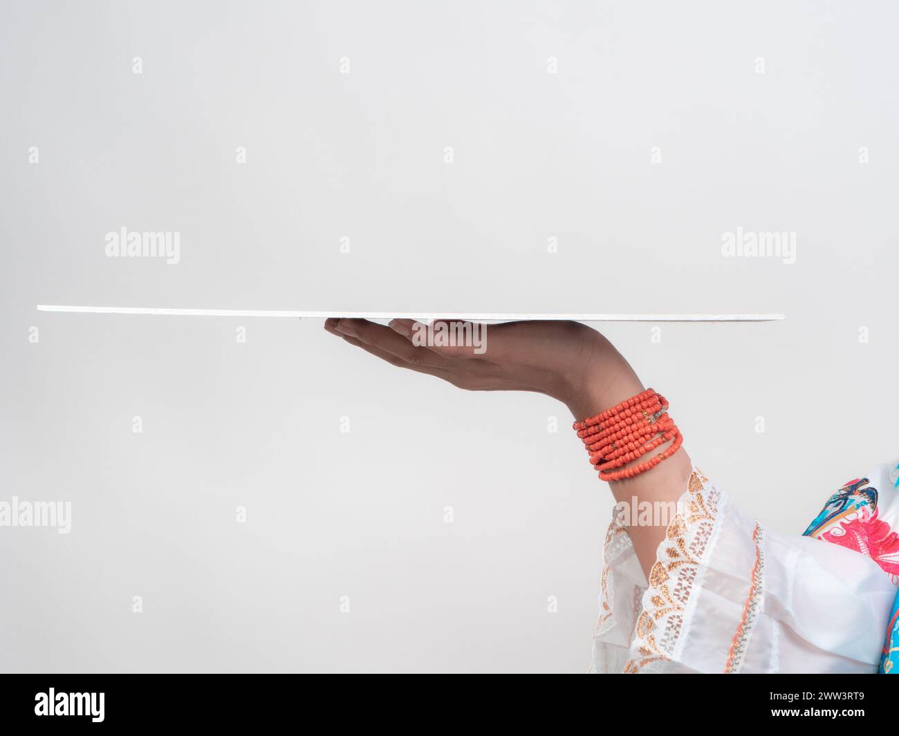 detail of hands of hispanic girl holding a plate with her hands, ready ...