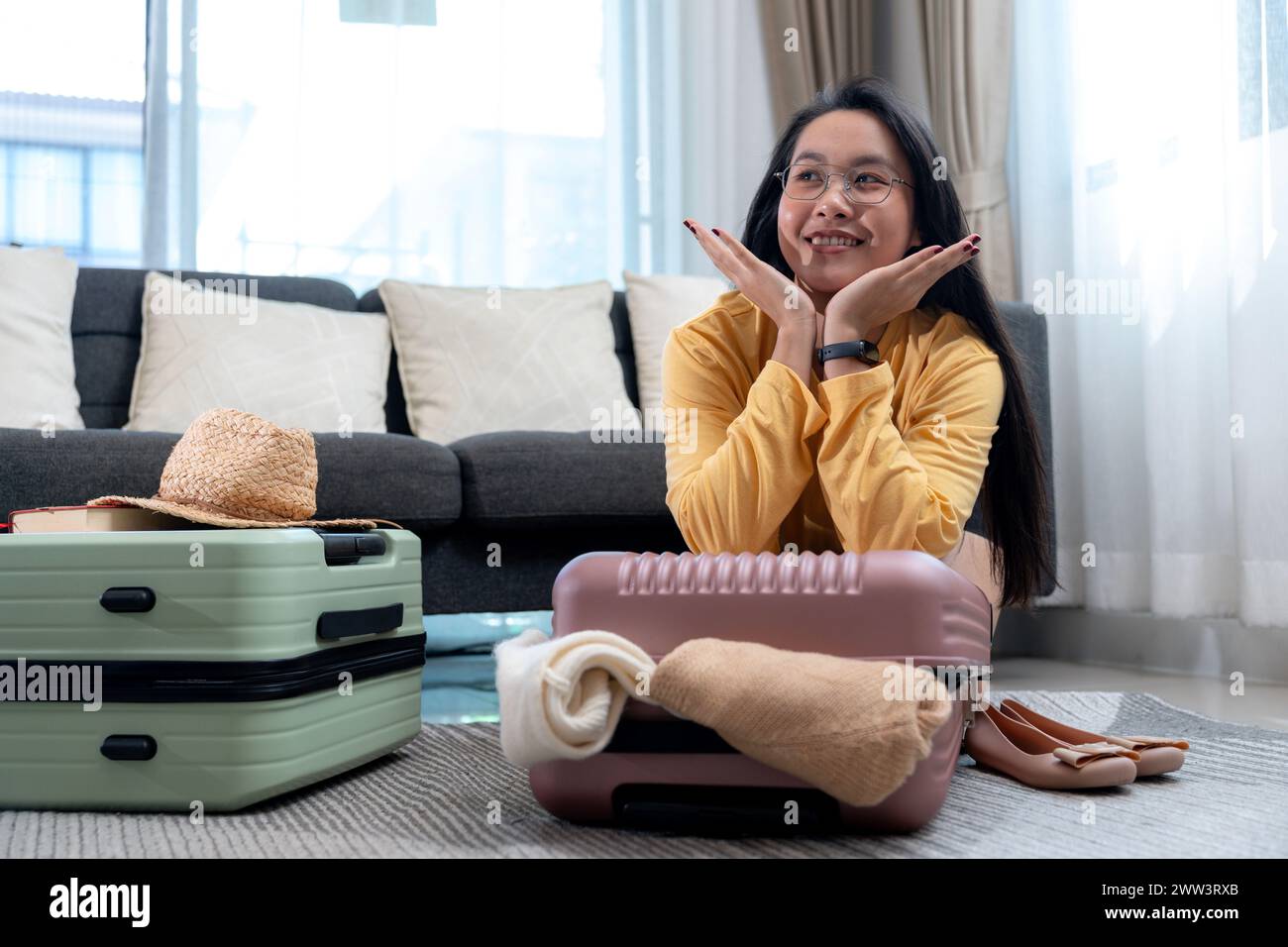 Female preparing for a trip, suitcase long weekend travel Stock Photo ...
