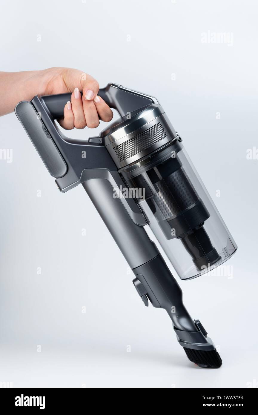 Wireless vacuum cleaner in clean white floor close up side view Stock ...