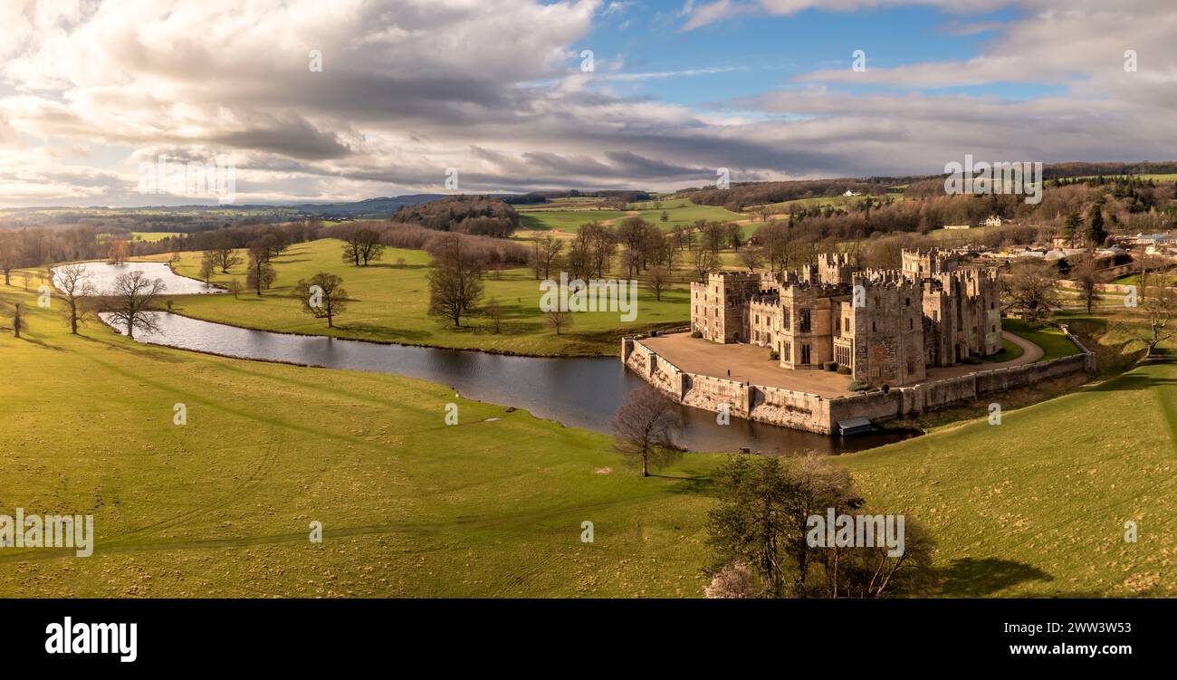 RABY CASTLE, NORTHUMBERLAND, UK - MARCH 15, 2024. An aerial view of the ...