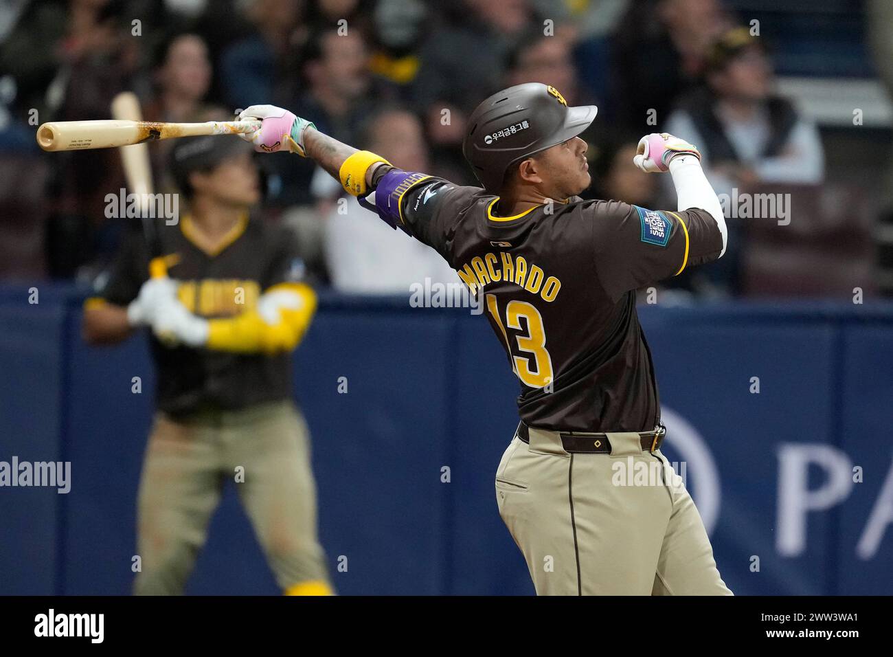 San Diego Padres' Manny Machado hits a three-run home run during the ...