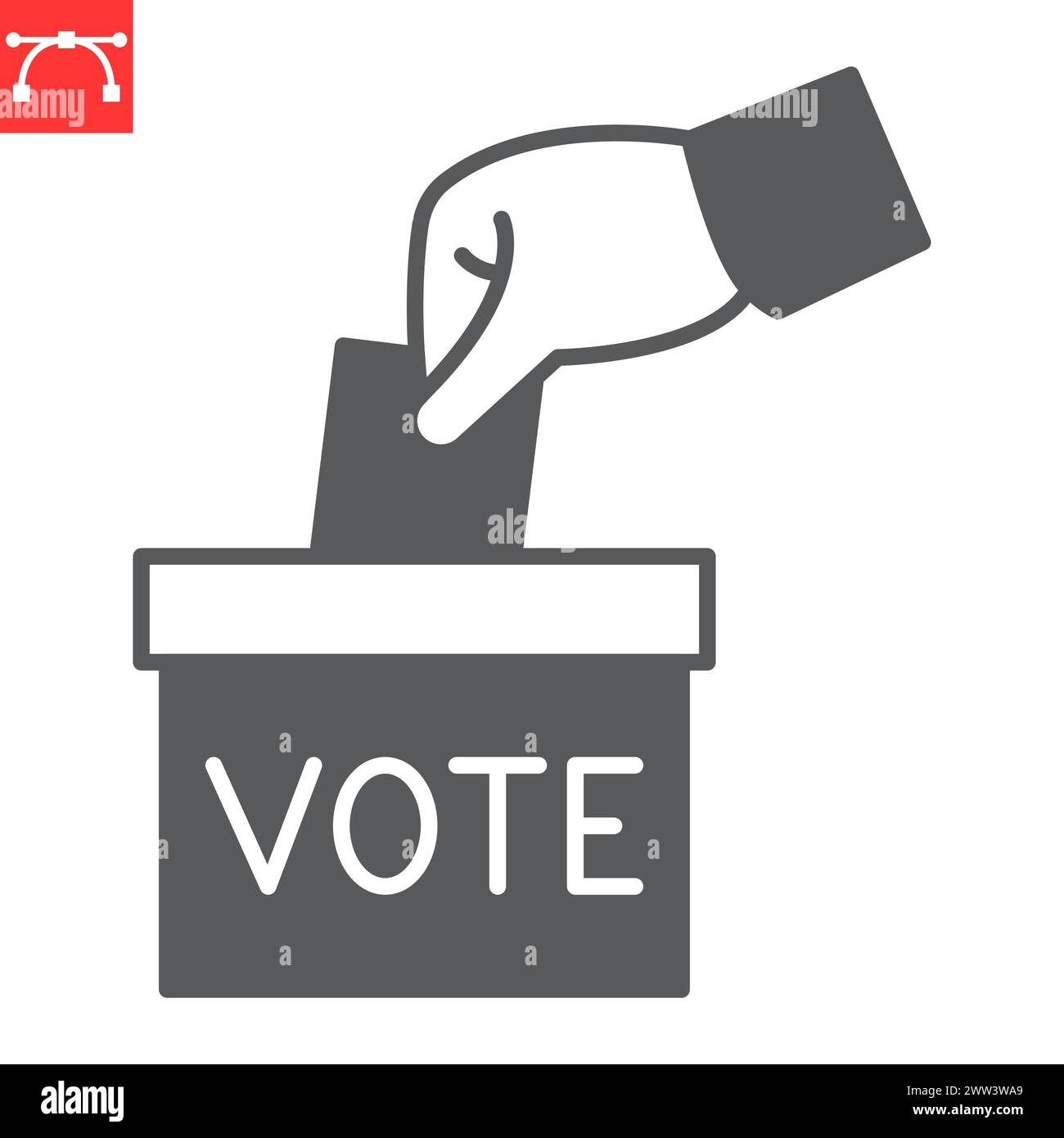 Ballot box glyph icon, election and voting, hand with paper and box ...