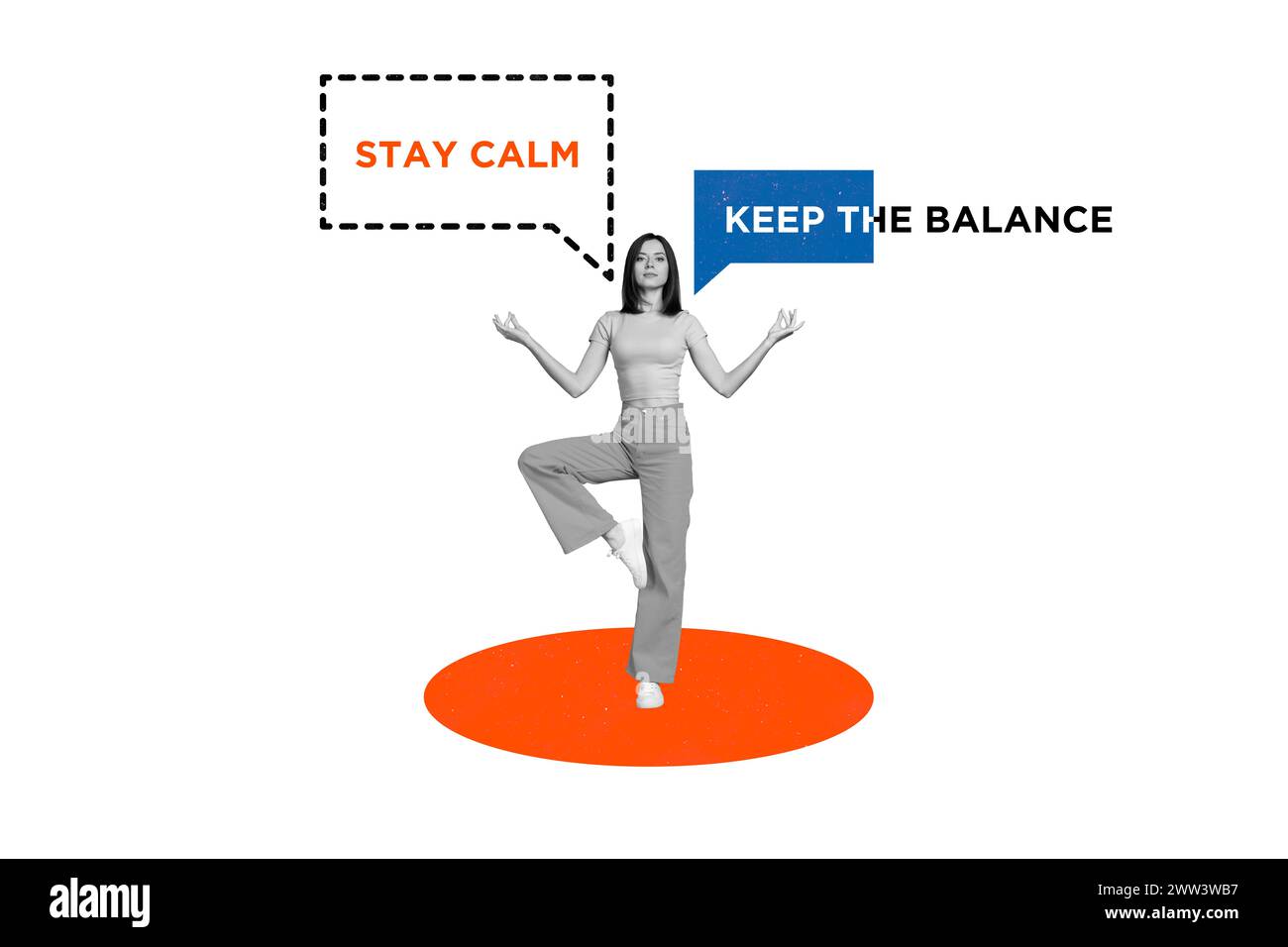 Composite photo collage of serious girl meditation balance yoga keep ...