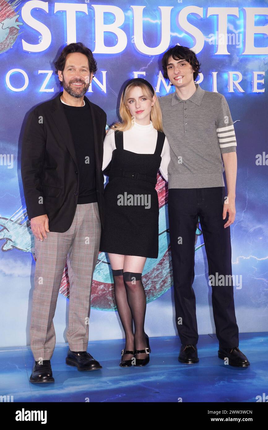 (left-right) Paul Rudd, Mckenna Grace and Finn Wolfhard during a photo ...