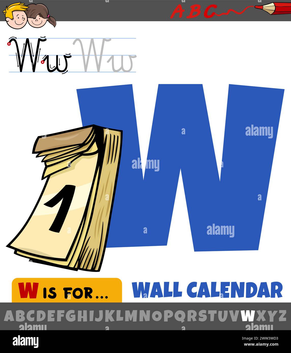 Educational cartoon illustration of letter W from alphabet with wall ...
