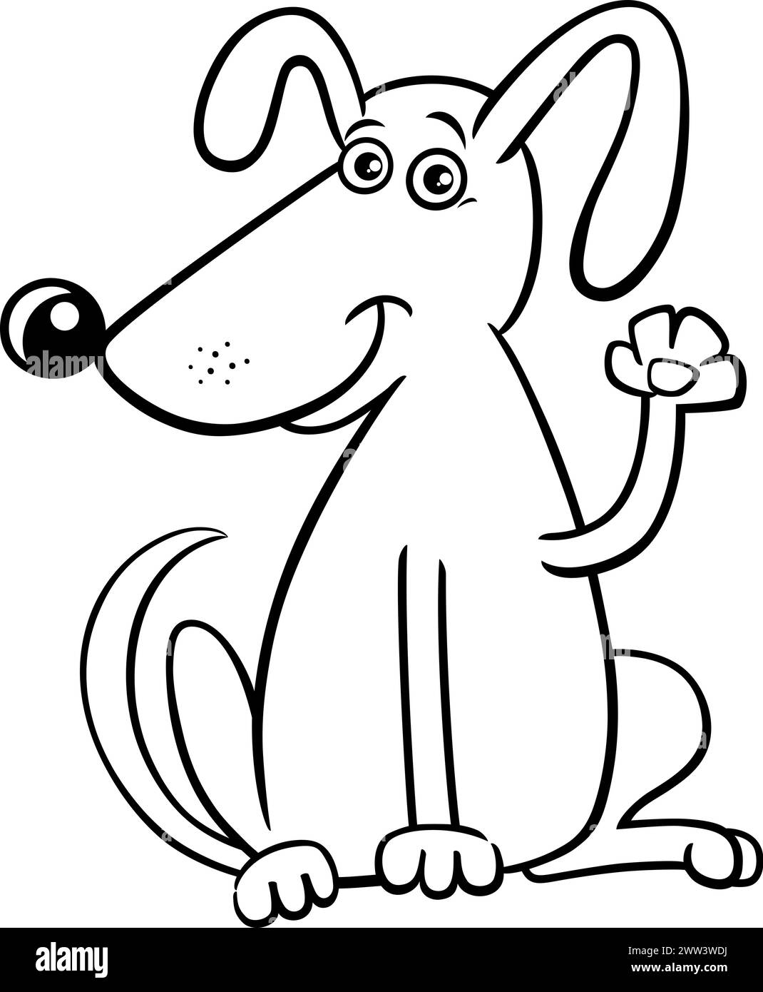 Cartoon illustration of funny dog comic animal character waving his paw ...