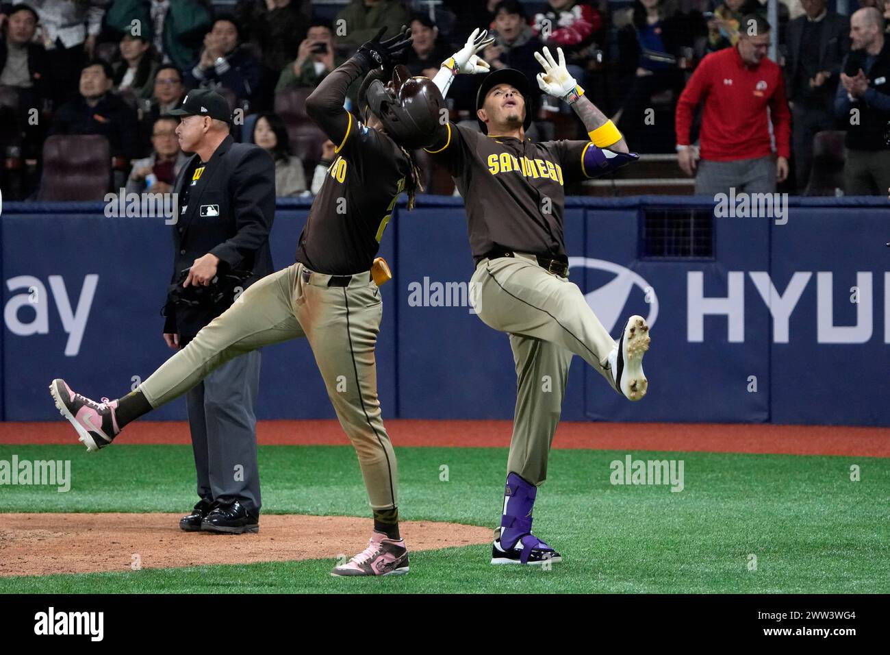 San Diego Padres' Manny Machado, right, and Fernando Tatis Jr ...
