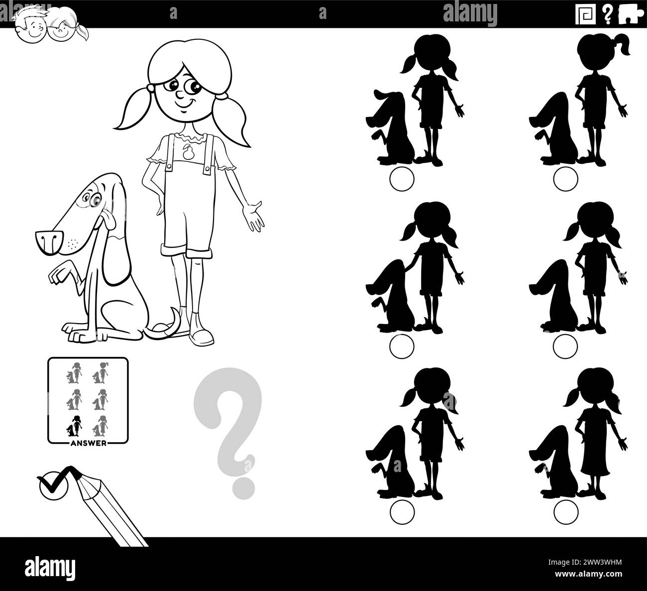 Cartoon illustration of finding the right picture to the shadow ...