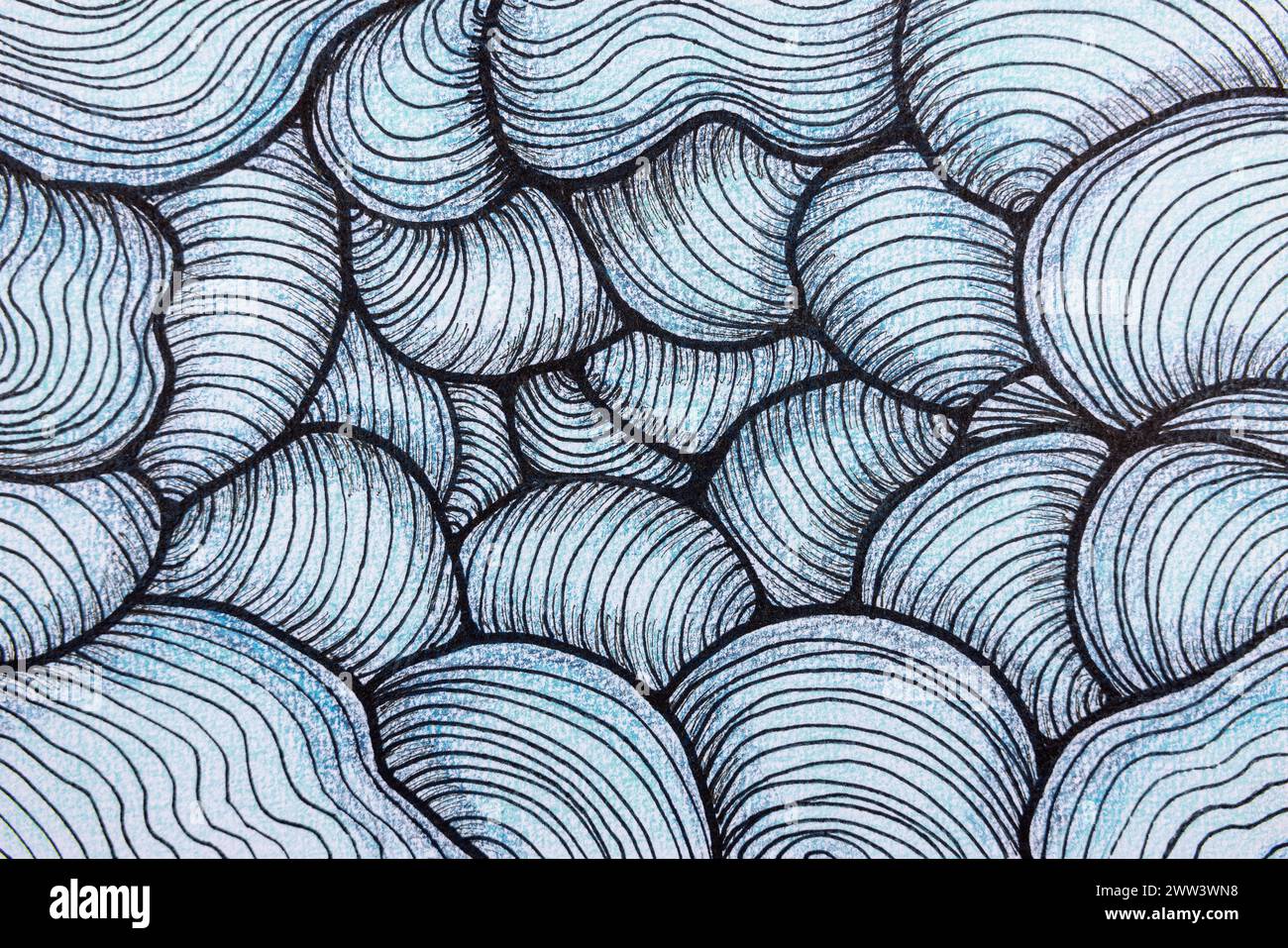 Abstract waves colored drawing with shading. The dabbing technique near ...