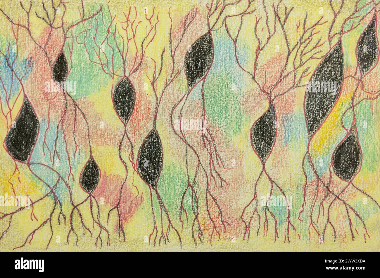 Abstract cellular connection with vessels. The dabbing technique near ...