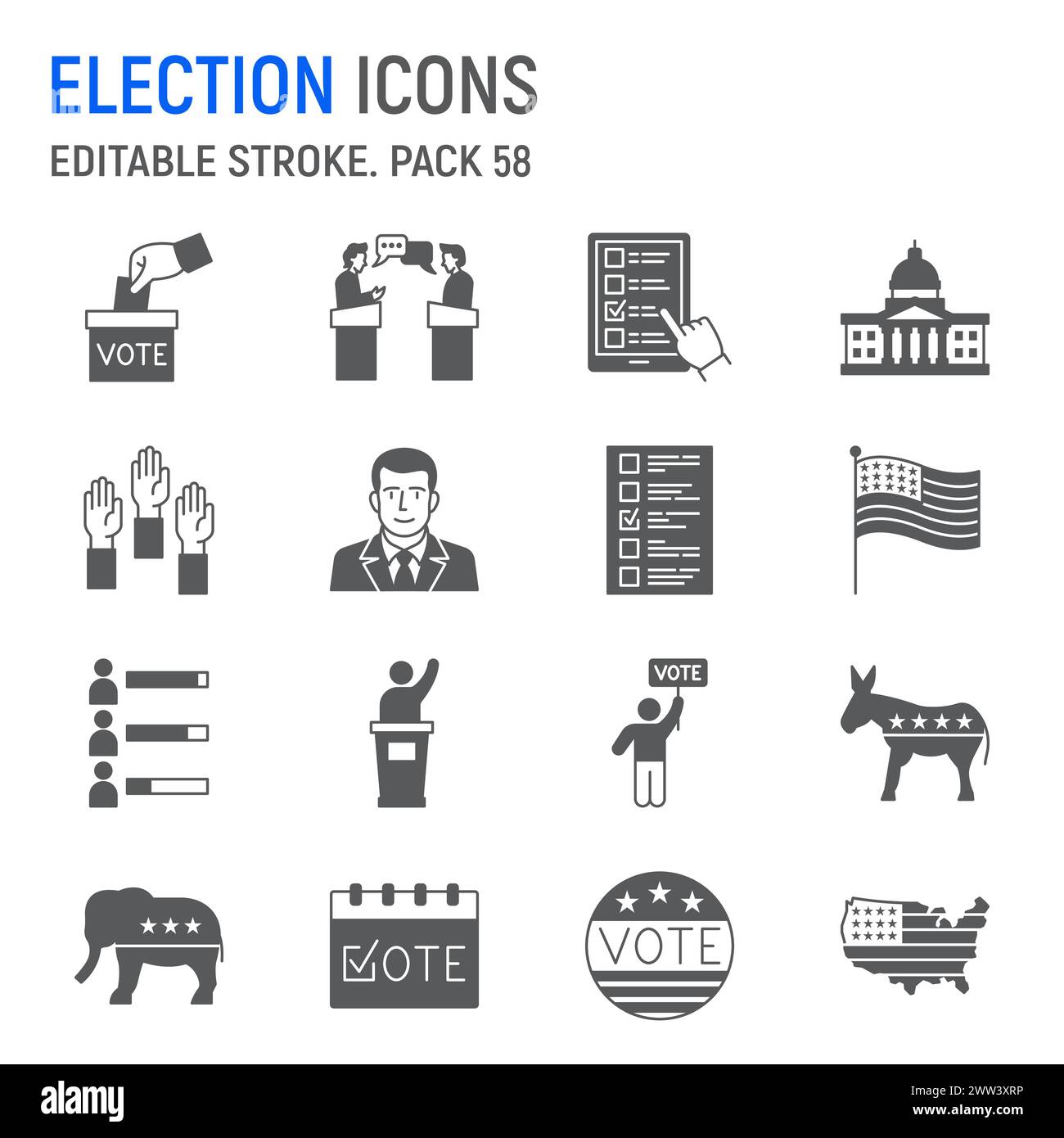Election glyph icon set, voting collection, vector graphics, logo ...