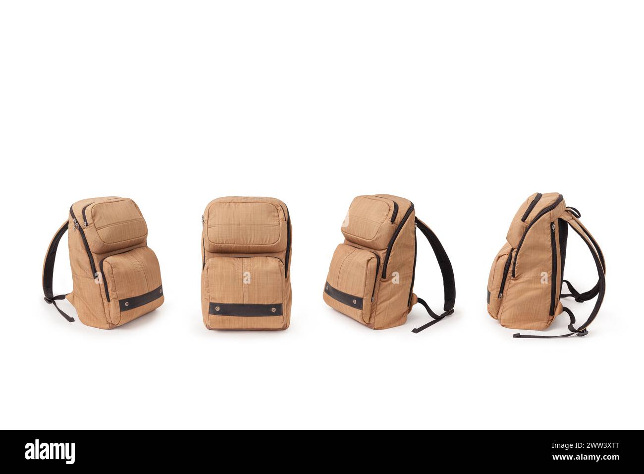 Brown school canvas backpack isolated on white background Stock Photo ...