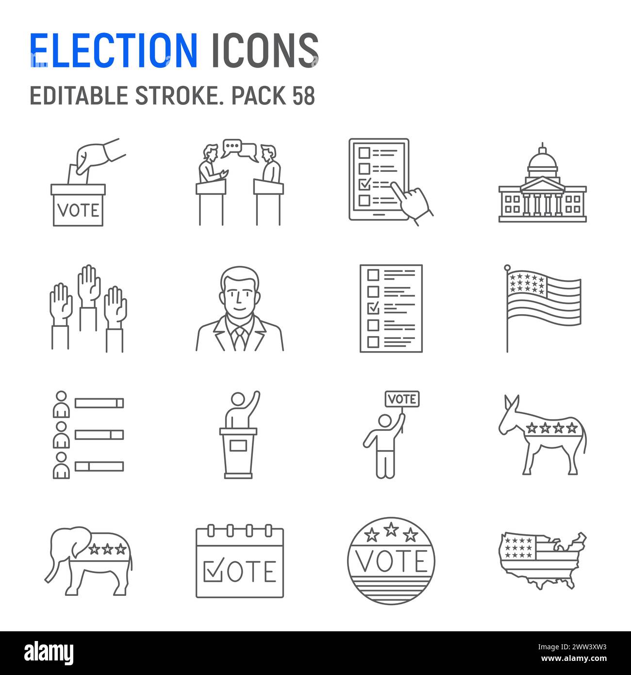 Election line icon set, voting collection, vector graphics, logo ...
