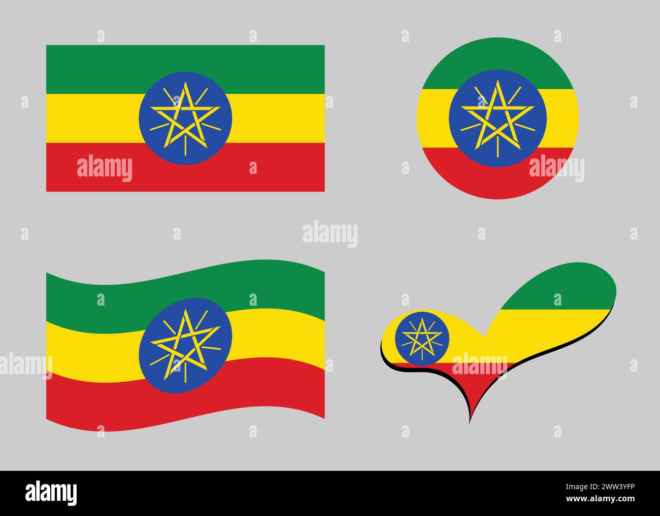 Flag of Ethiopia. Ethiopia flag in heart shape. Ethiopia flag in circle ...