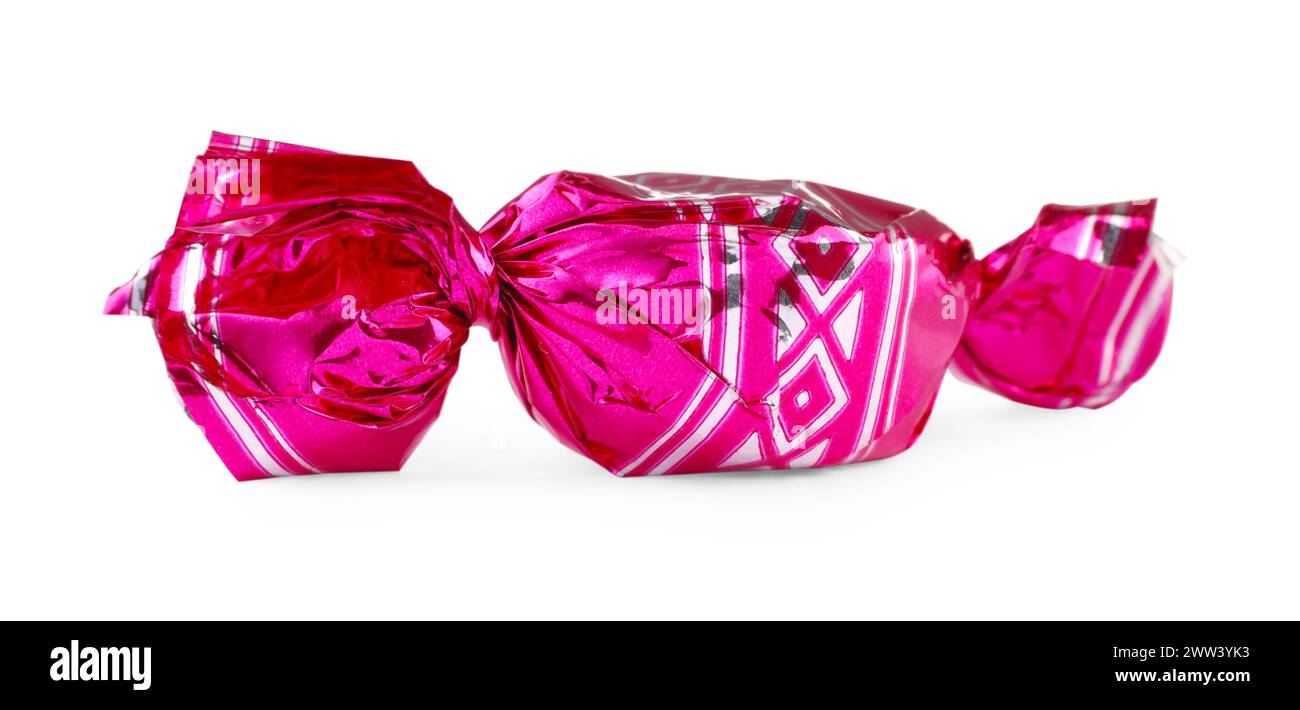 Candy in bright pink wrapper isolated on white Stock Photo - Alamy